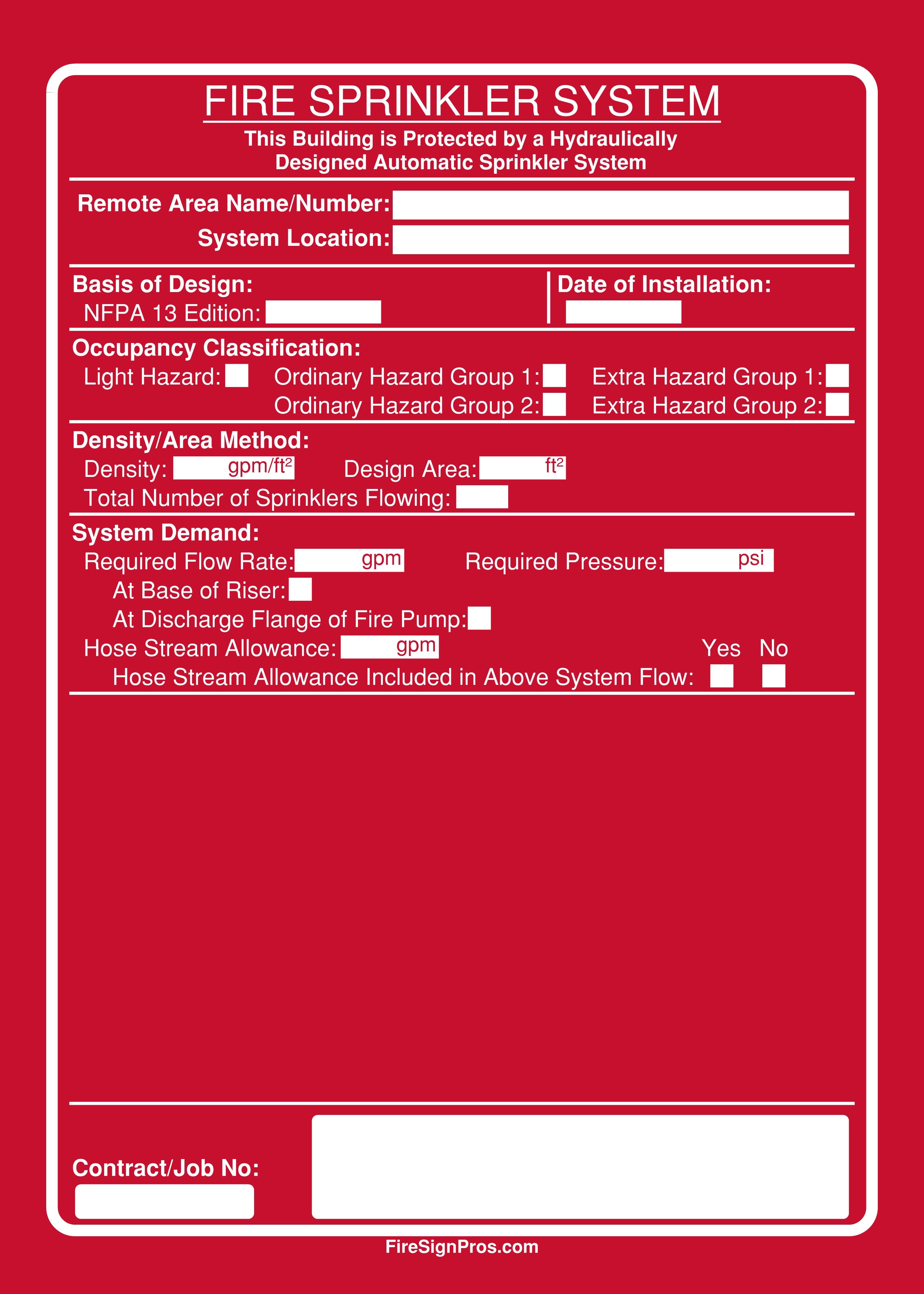 NFPA 13 Density Area Sign (Minimum Requirements) – Fire Sign Pros