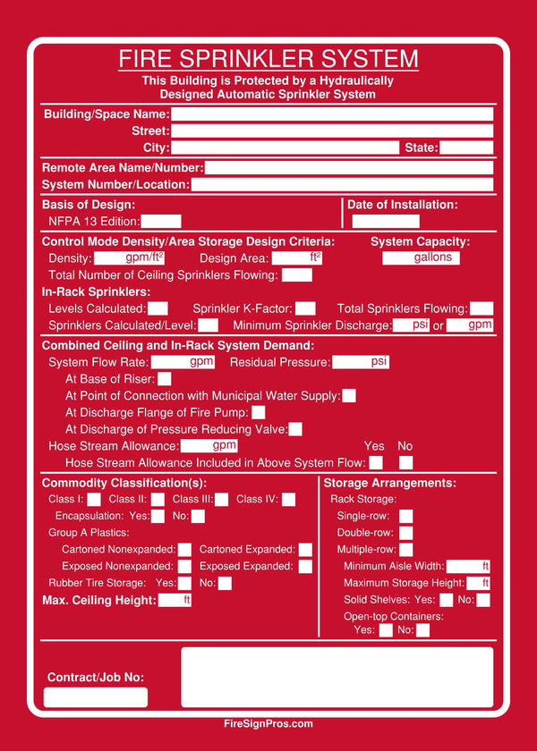 NFPA 13 Density Area Storage With In-Rack Sprinklers Sign – Fire Sign Pros